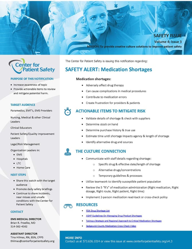 CPS Safety Watch/Alert - Medication Shortages