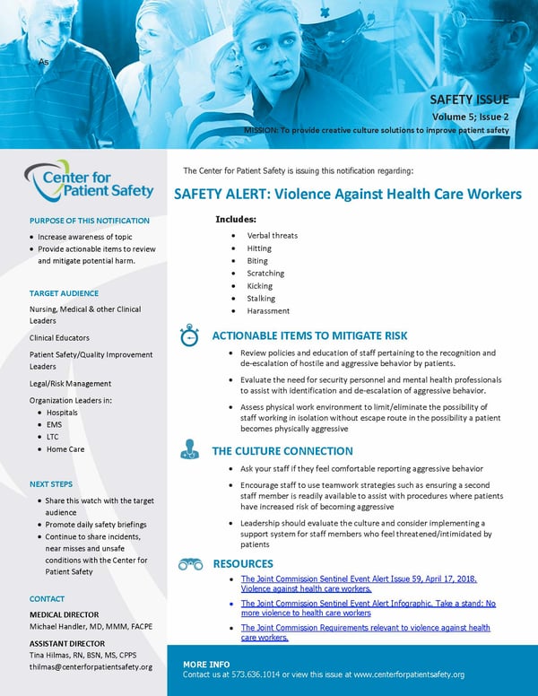 CPS Safety Watch/Alert - Violence Against Healthcare Workers